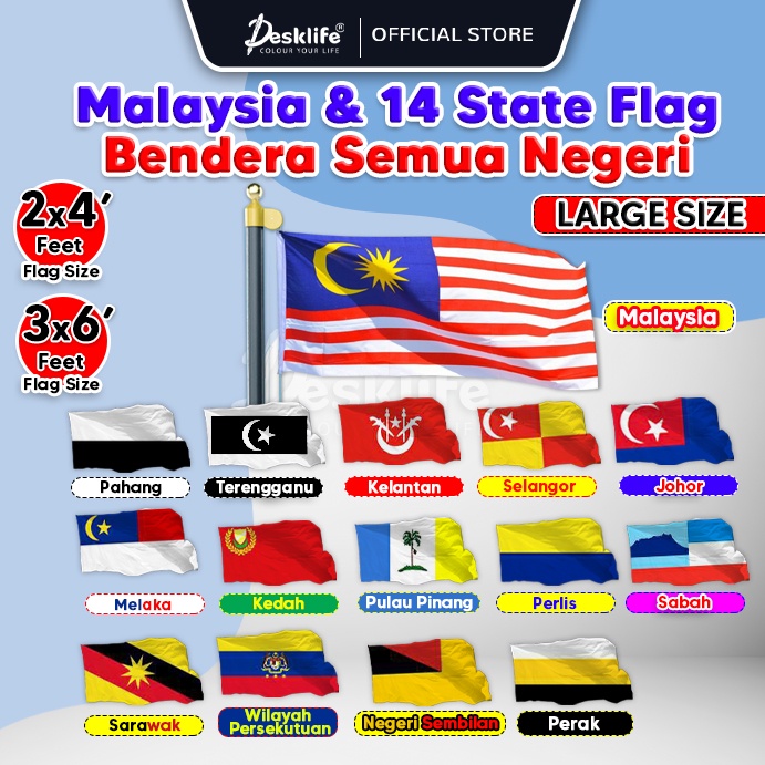 Desklife 2x4/3x6 Set Bendera Malaysia Semua 14 Negeri All State Country ...