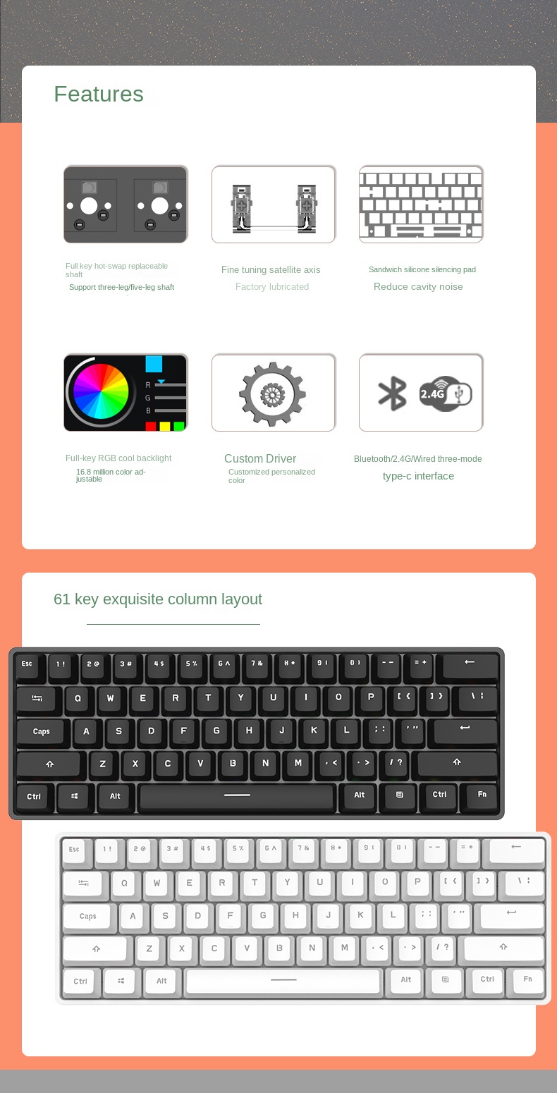 Lychee Gaming DK61 dk68 dk84 RGB Tri-mode Bluetooth Wireless Mechanical ...