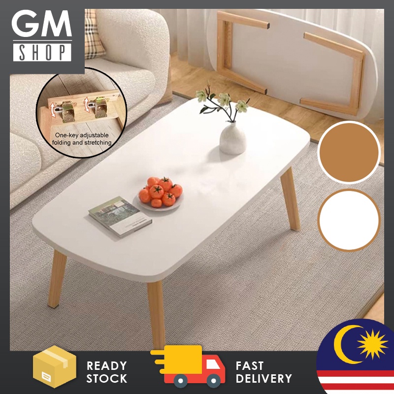 GMSHOP 100CM Coffee Table Small Living Room Table Solid Wood Foldable ...