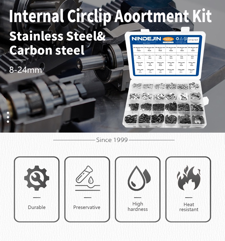 NINDEJIN E Clip Set Circlip Washer Assortment Kit Stainless Steel ...