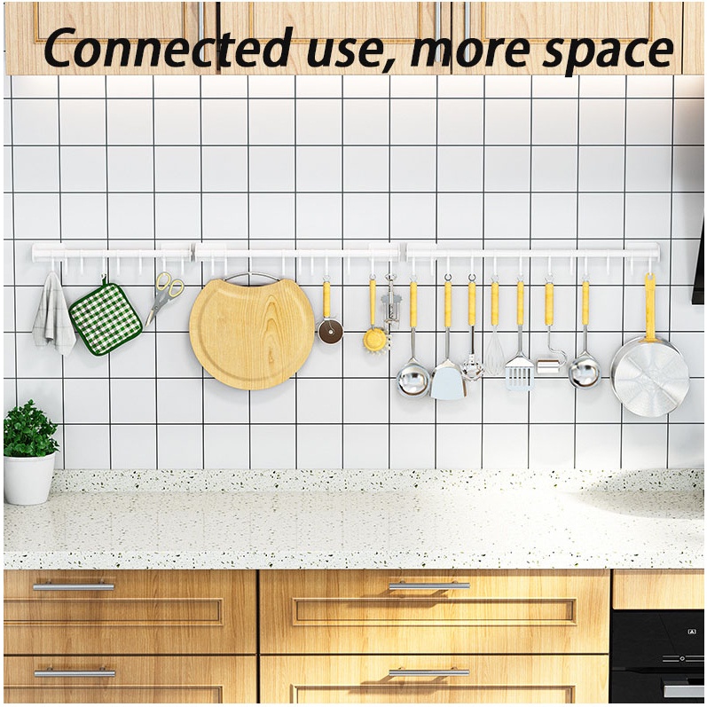 ANBOLT Kitchen Hanging Rack with 8/12 Hooks Wall Mounted Rod Hanger ...