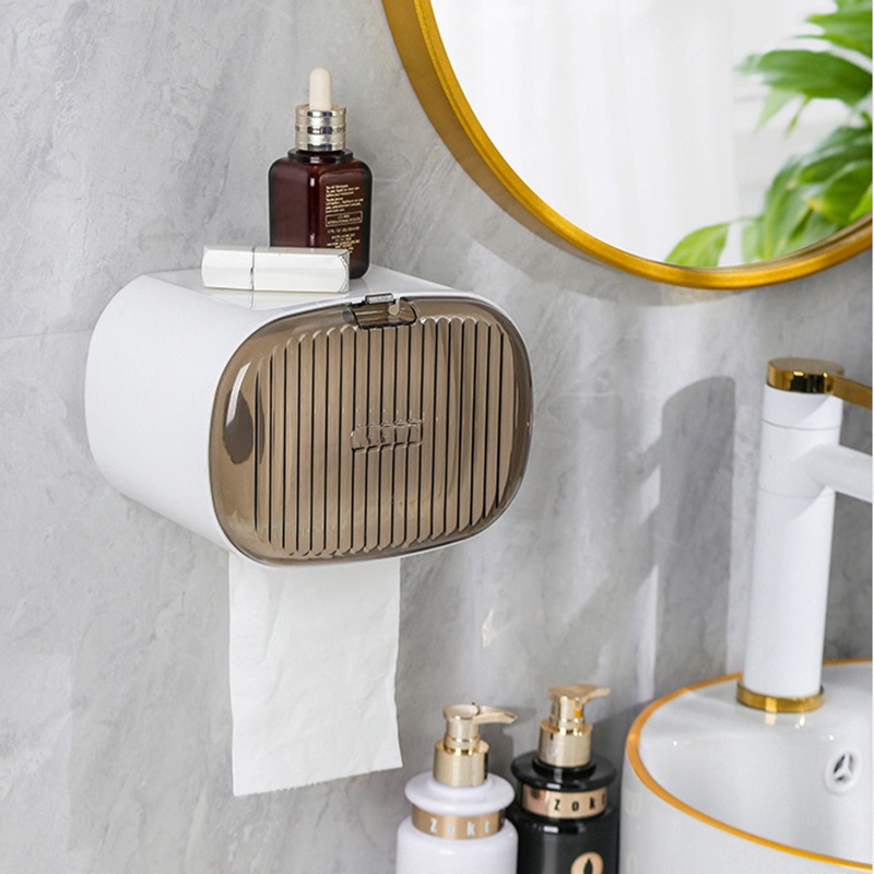 Drill Free Wall Mounted Toilet Paper Storage Holder Box Water Resistant ...