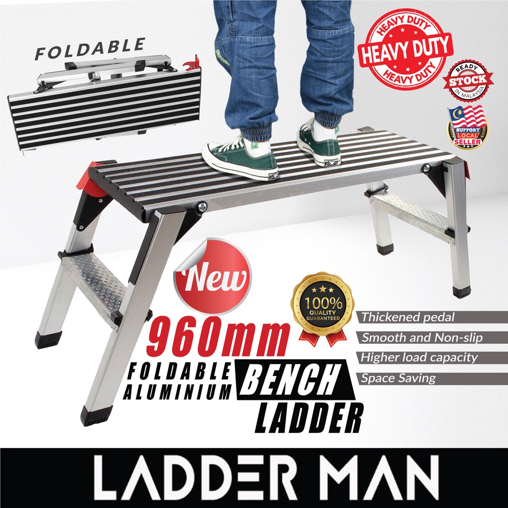960MM Foldable Aluminium Bench Ladder Heavy Duty Bangku Tangga Lipat ...