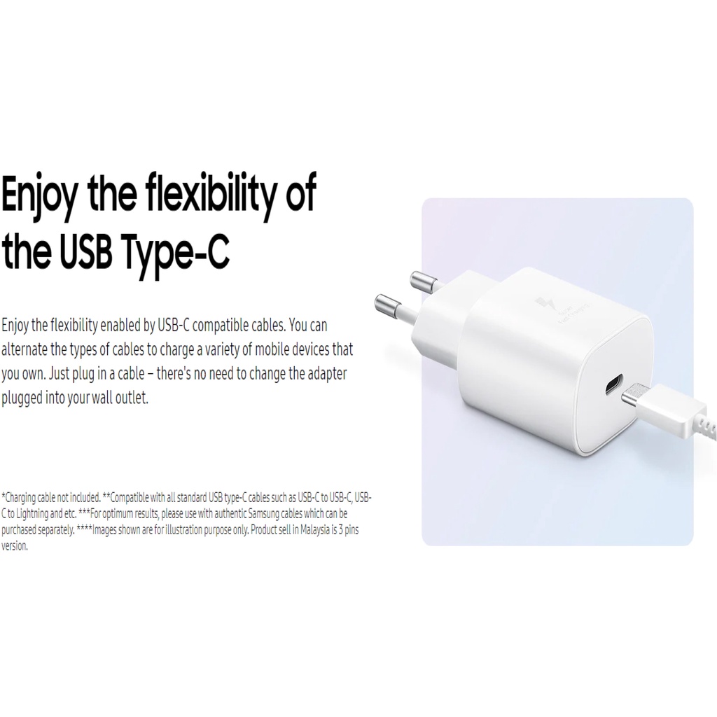 Samsung 25W Super Fast Charge (C to C) Travel Charger without Cable ...