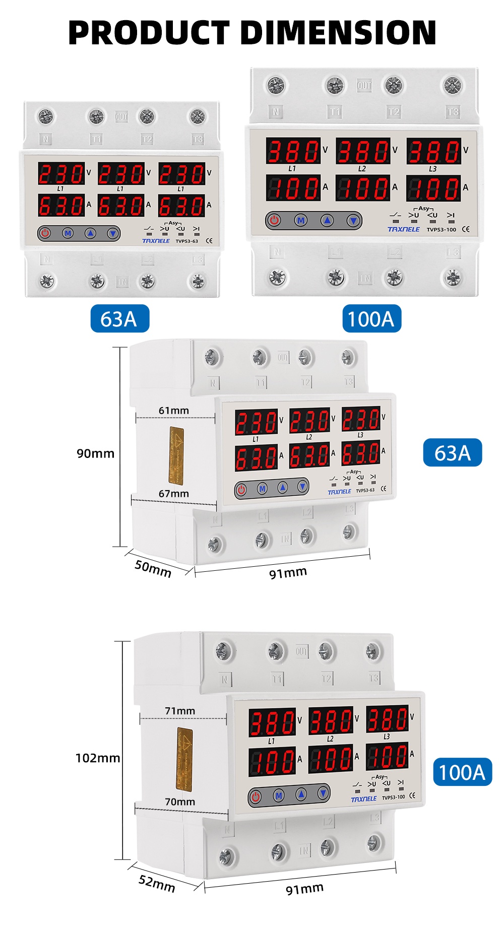 Three Phase Voltage Current Relay Protector 100A 63A 60A 220VOver Under ...