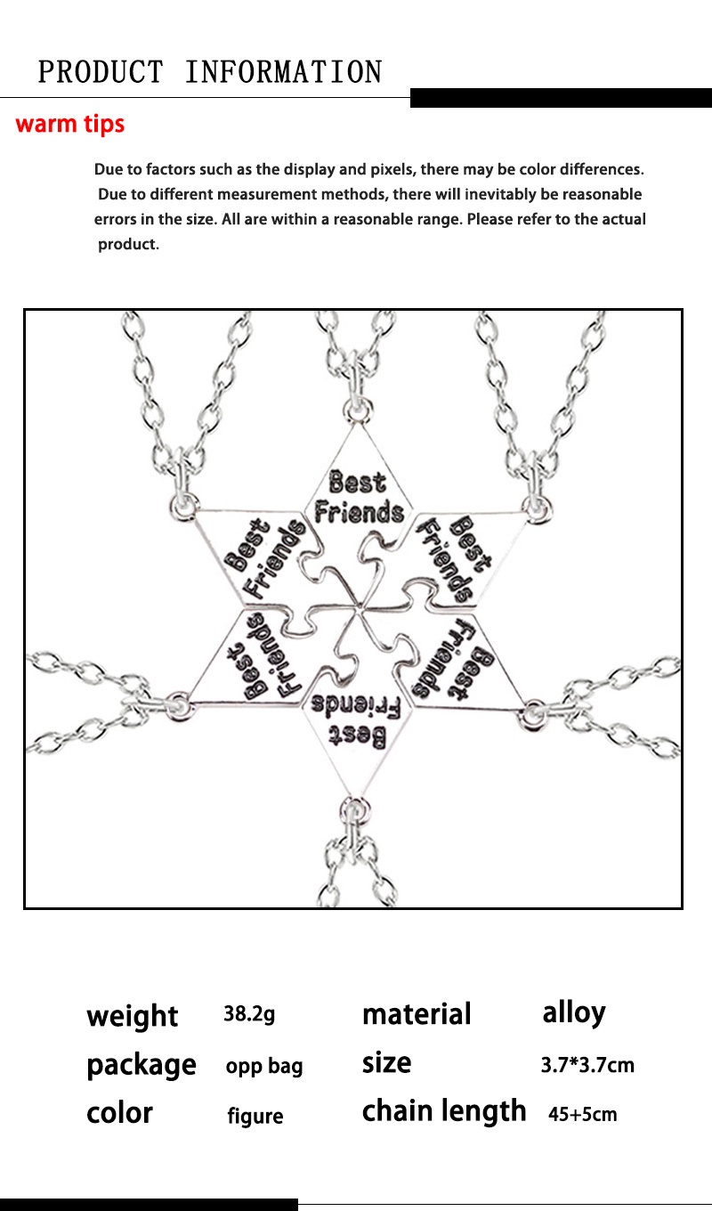 6 Piece Hexagon Letter Bff Choker Necklace Fashion Friendship Jewelry ...