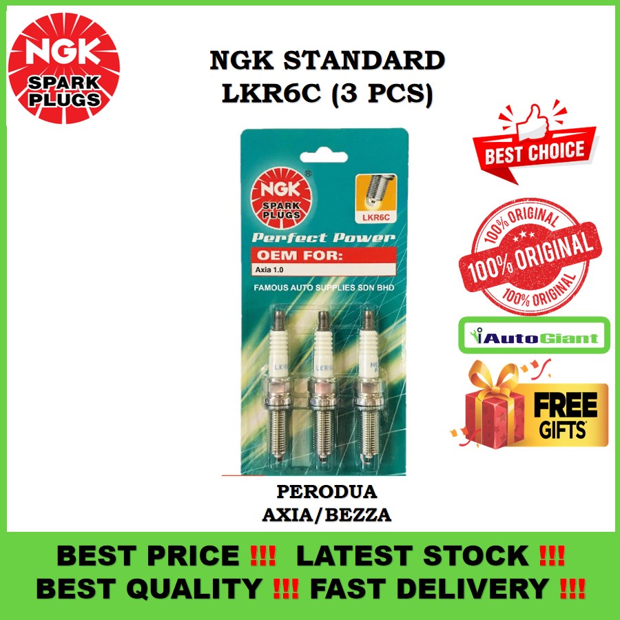 PALAM PENCUCUH KERETA NGK SPARK PLUG LKR6C , (3 PCS) PACK, PERODUA AXIA ...