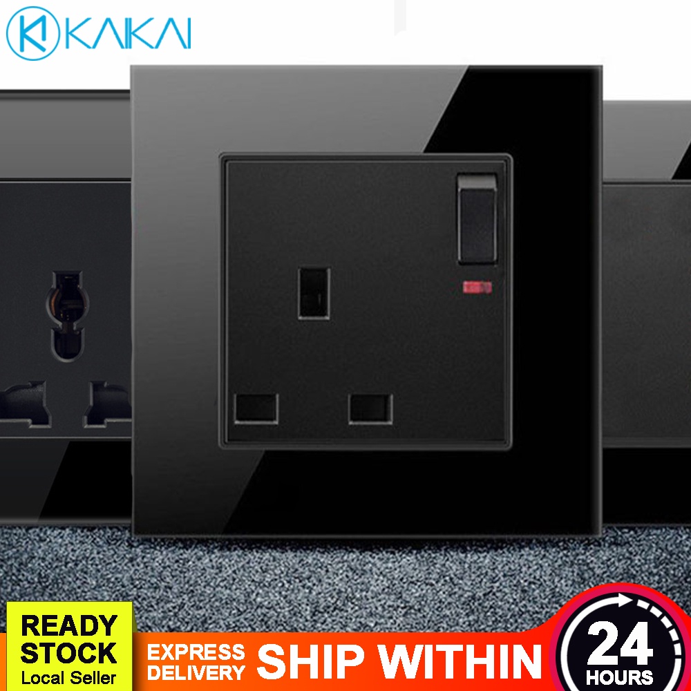 🔥 RIMLESS 🔥 13A Malaysia 3 Pin Plug Ultra Thin Tempered Glass Universal ...