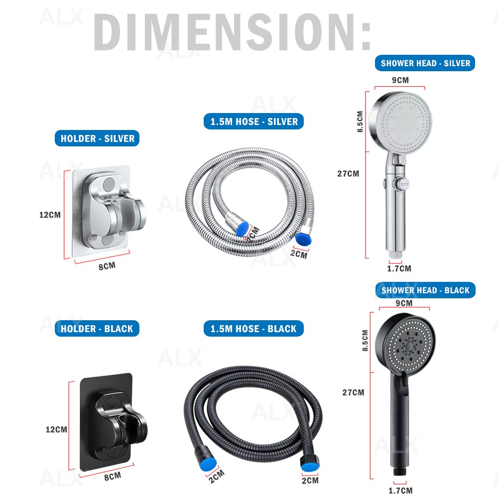 Alx Handheld High Pressure Shower Head With 5 Spray Modes Rust Proof 1