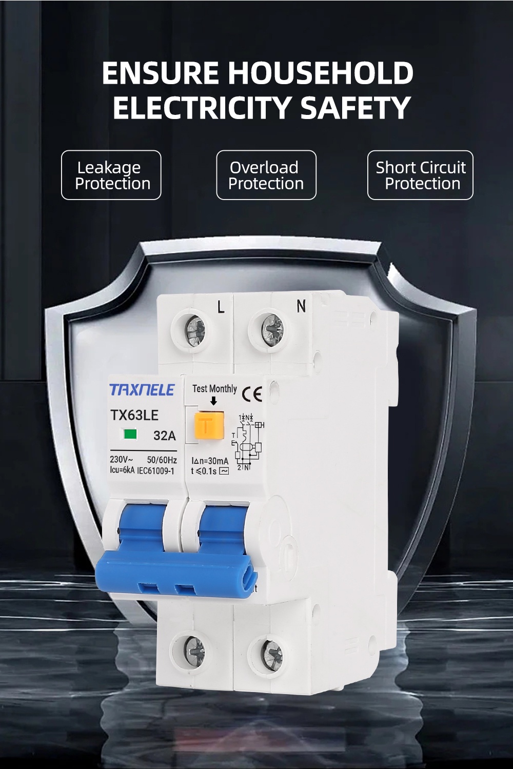 RCBO 230V 2P Residual Current Circuit Breaker MCB Overload Short ...