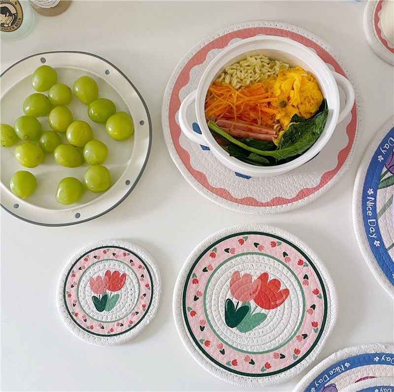 Tulip Patern Table Coaster Cute Flower Pattern Table Mat Kitchen Heat ...