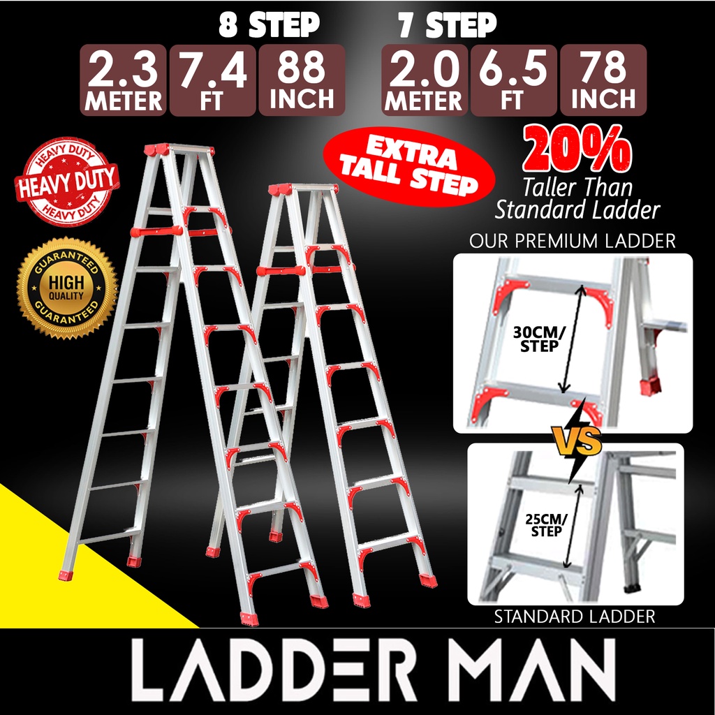 7 / 8 Step Ladderman Extra Tall Aluminium Double Sided Ladder Multi ...