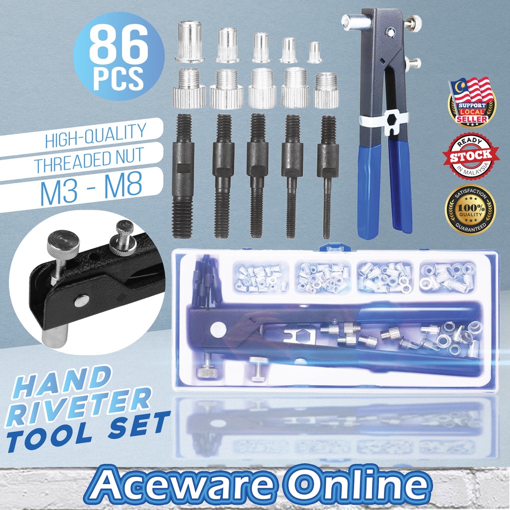 86PCS M3-M8 Hand Riveter Tool Set Blind Rivet Gun Threaded Insert Nut ...