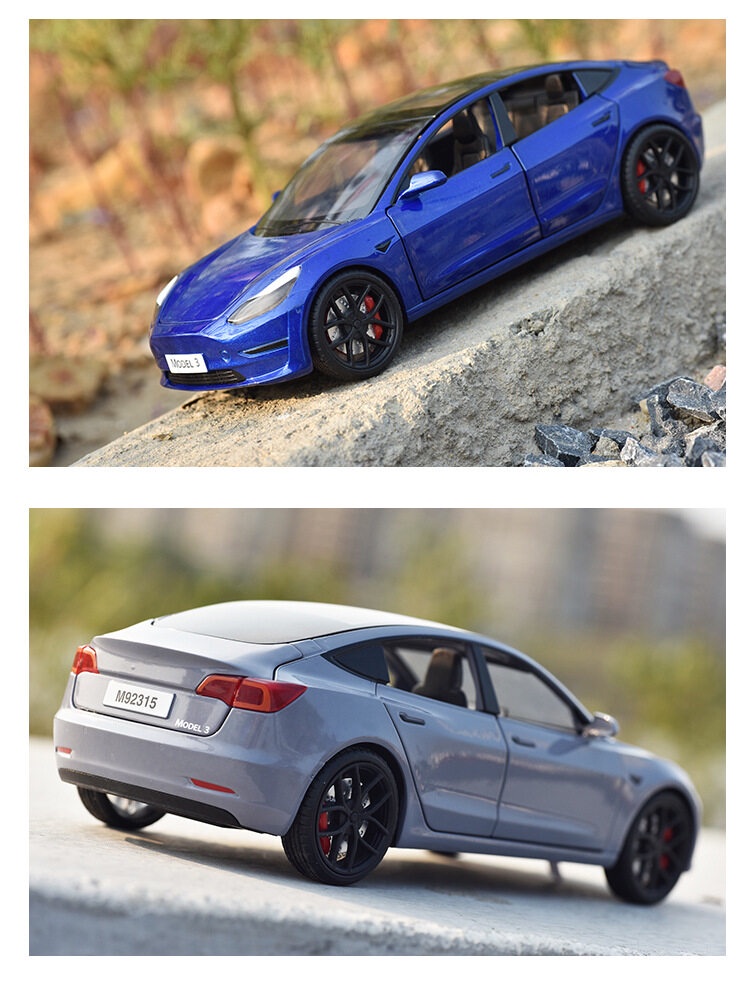 1:24 Scale Tesla Model 3 Alloy Car Model Light & Sound Effect Diecast ...