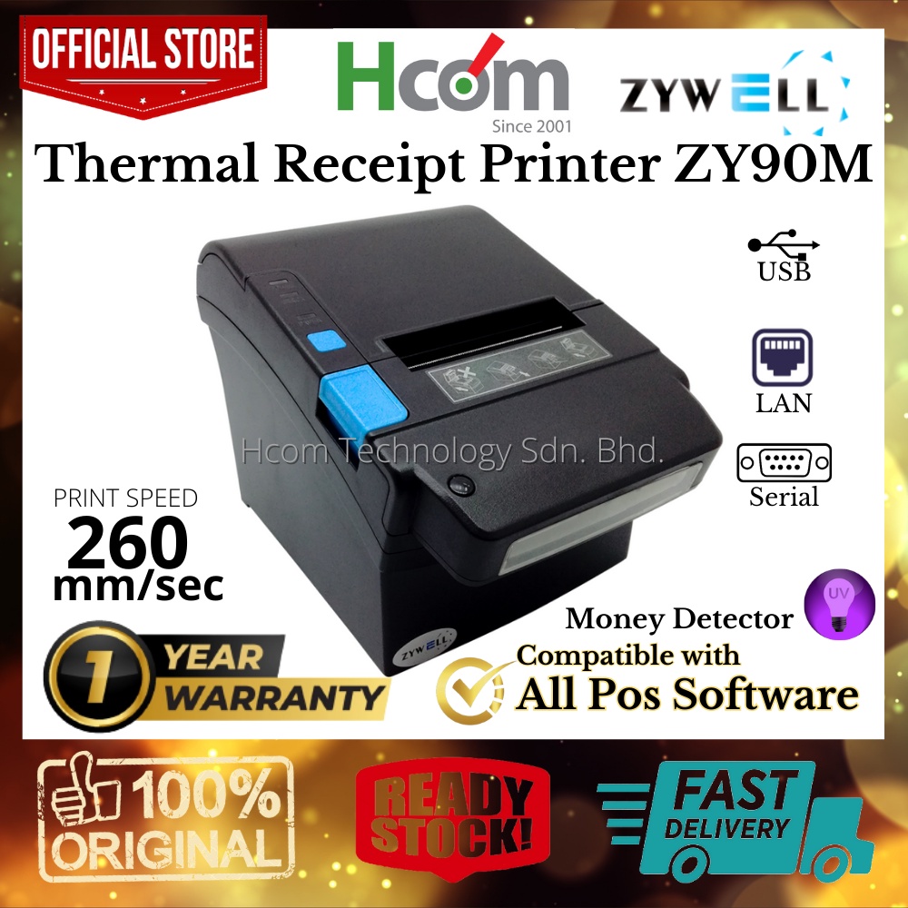 Zywell ZY90M Thermal Receipt Printer 80MM (With LAN & RS232 & USB port) High Speed Printing Auto ...
