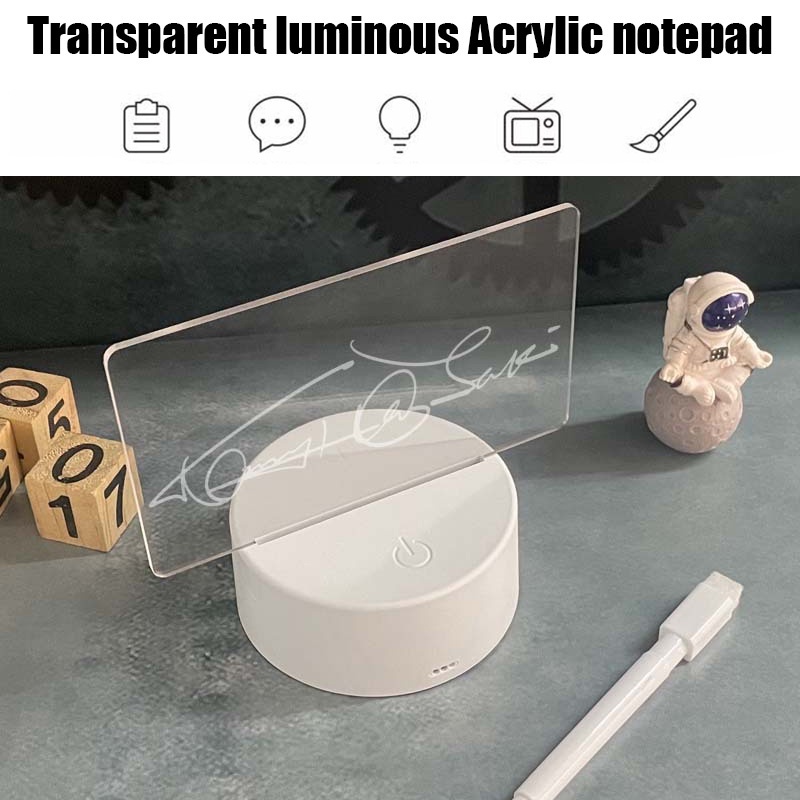 🚚3D Lamp Acrylic Note Board USB LED Night Light Clear Writing Boards ...
