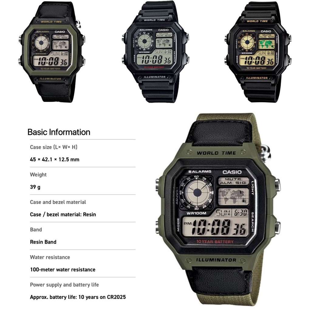 [CASIO AE-1200WH/AE-1200WHB SERIES] DIGITAL MEN WATCH (10 YEARS BATTERY ...