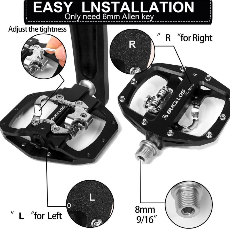 BUCKLOS Mountain Bike Pedals Fit SPD Lock Flat Bicycle Pedal Clip for ...