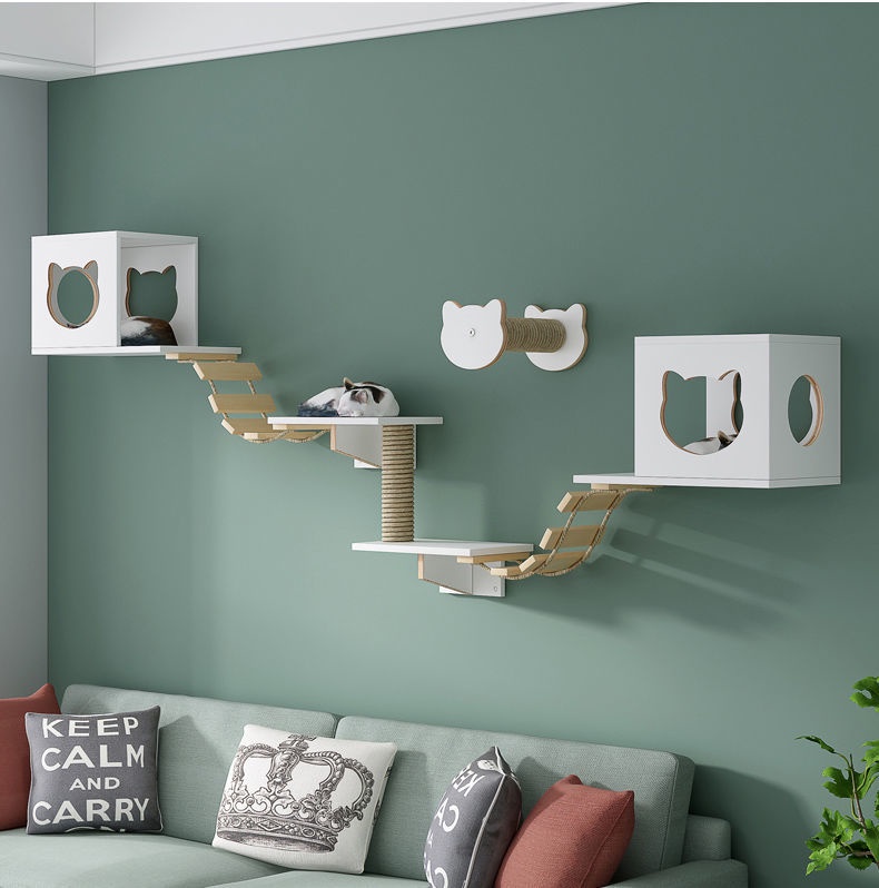 Solid Wood Cat Wall-Mounted Cat Nest Cat Climbing Frame Wall-Mounted ...