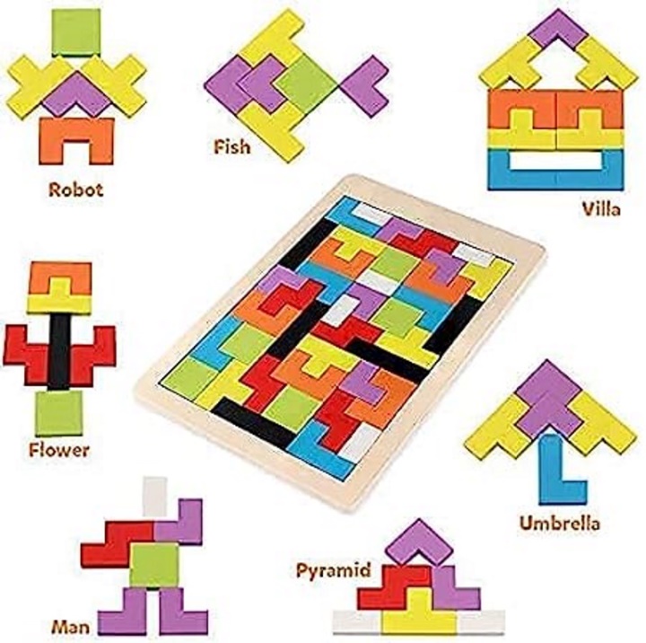 Wooden Puzzle Tetris for Kid Brain Teaser Puzzles Challenge Toy Shape ...
