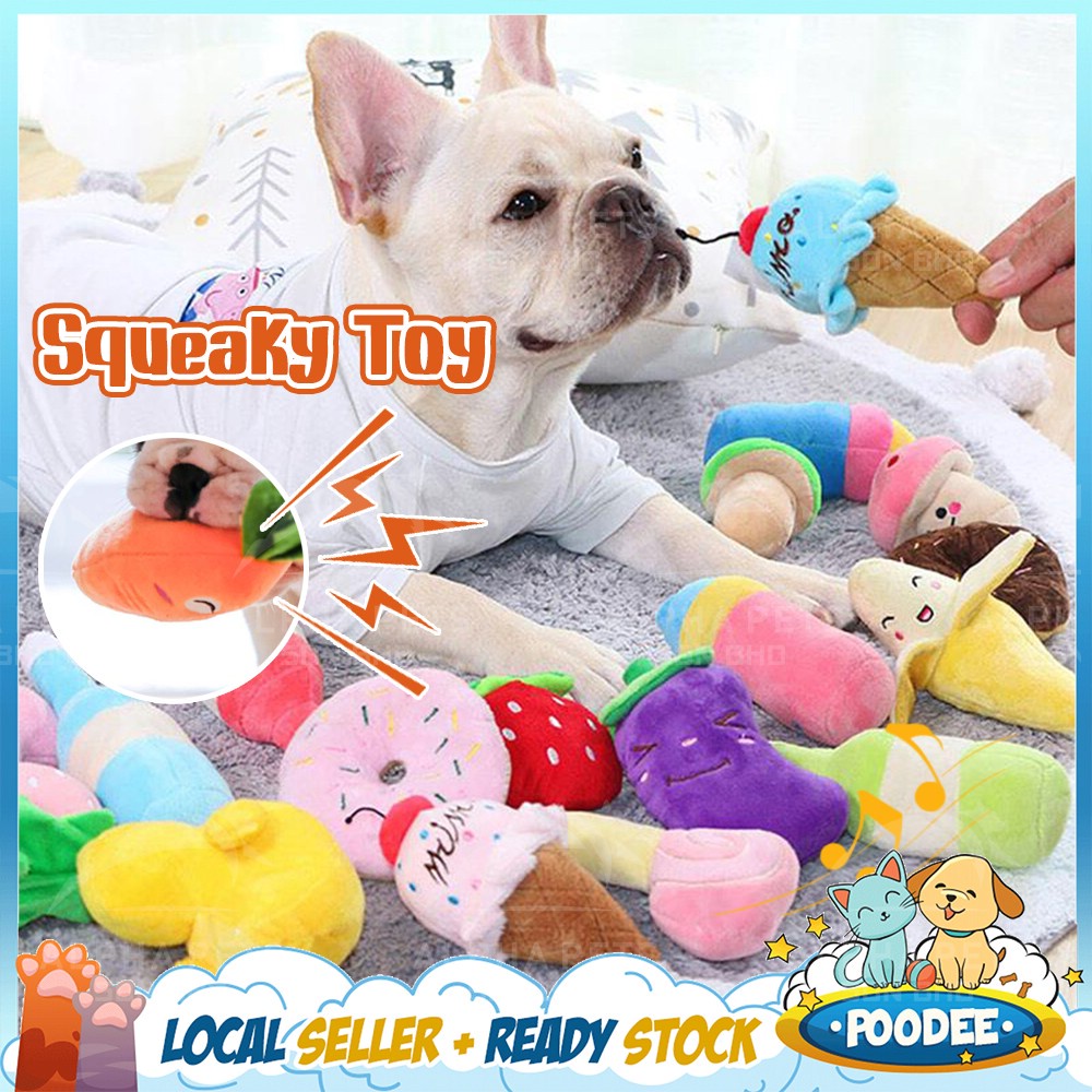 POODEE Cat Dog Plush Soft Cotton Squeaky Toys Cute Stuffed Plush Fruits ...