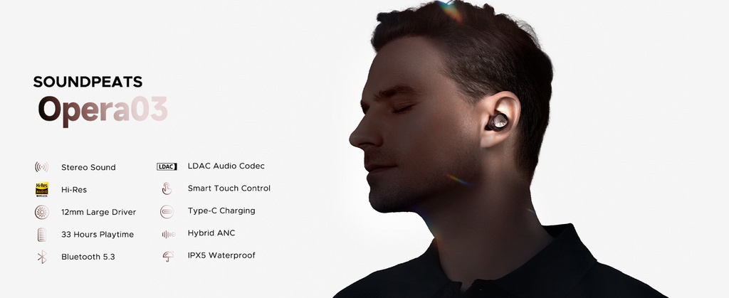 SoundPEATS Opera 03 Hi-Res Bluetooth 5.3 Wireless Earbuds with Hi-Fi ...