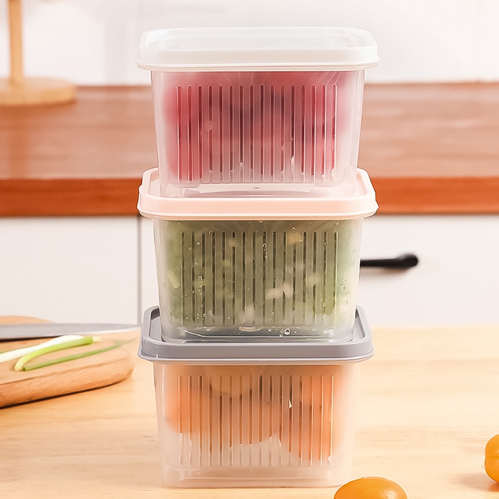 Double-layer Fresh-keeping Drain Basket Sealed Storage Box With Lid ...