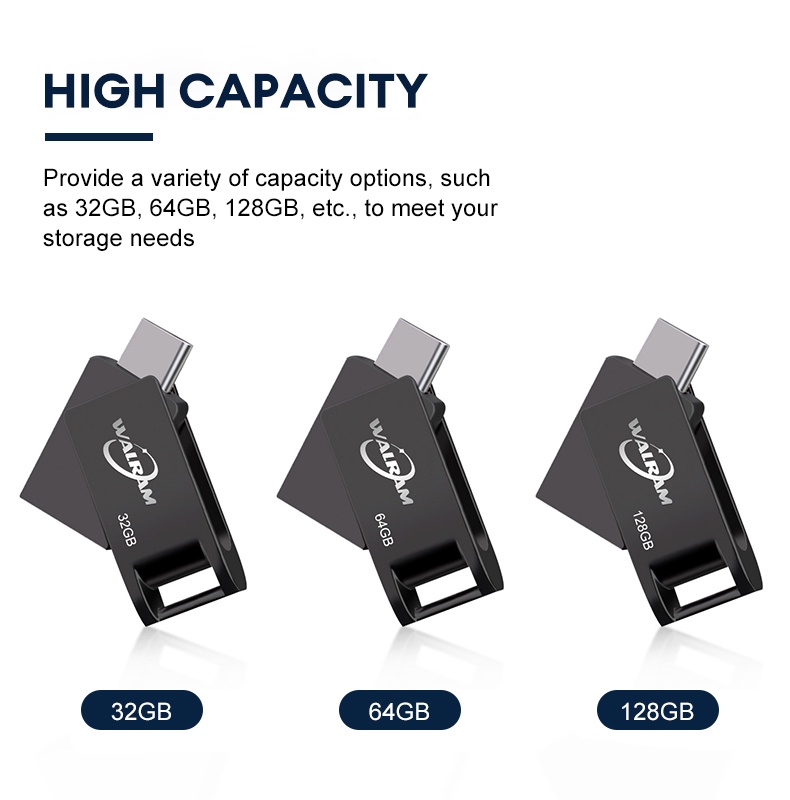 WALRAM 128GB Type-C Flash Drive 2 in 1 32GB 64GB High Speed USB2.0 for ...