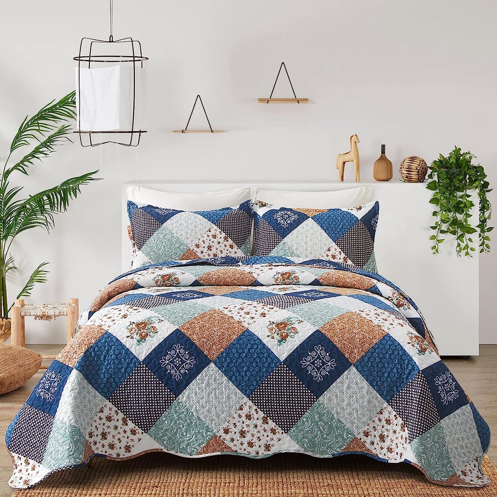 Bed Sheet Cadar Patchwork 3 piece plaid quilt set Queen size directly covered as a quilt or ...