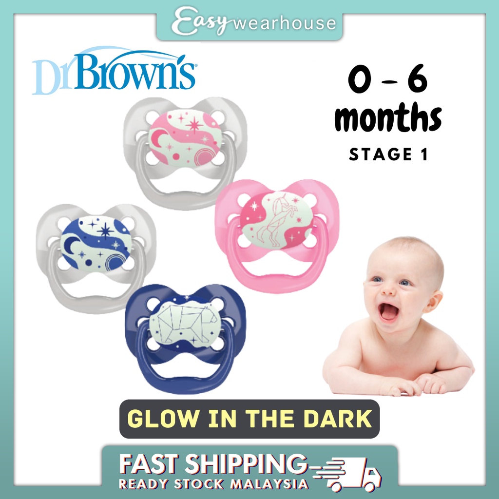 Dr Brown's Advantage Pacifiers for Stage 1: 0-6 months+ Glow in the ...