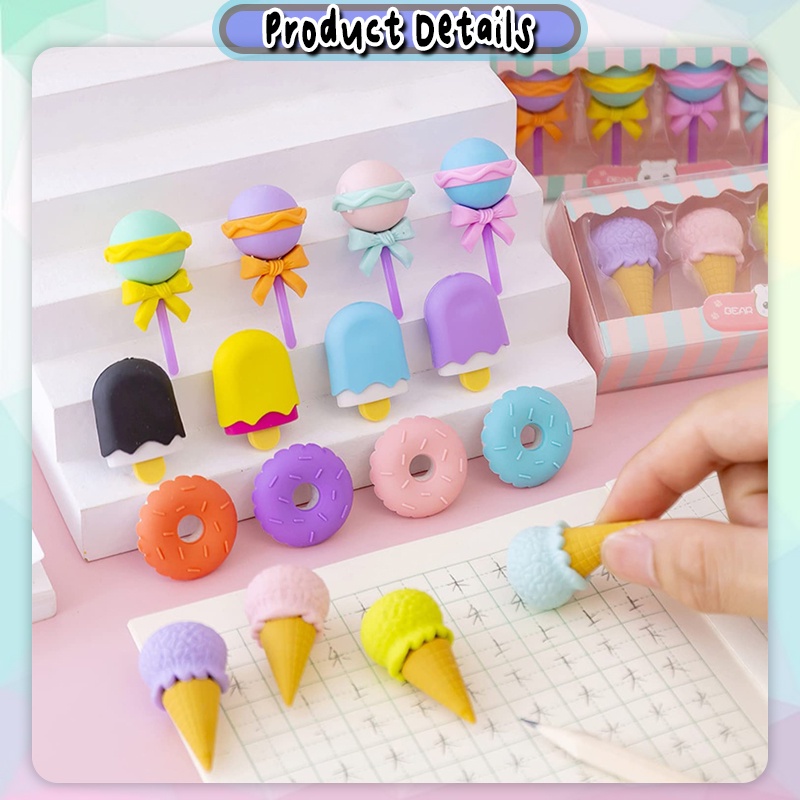 [Little B House] Yummy Dessert Erasers Set Detachable Cute Candy Rubber ...