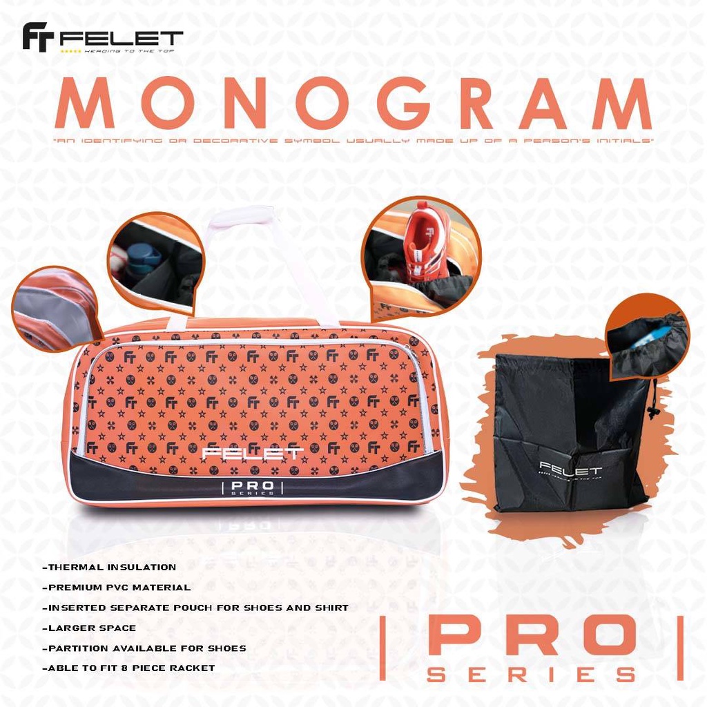 FELET-MONOGRAM-PRO-SERIES BADMINTON RACQUET BACKPACK Double Bag Double ...