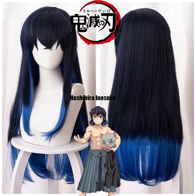 Zenitsu Transform Into Agatsuma With Long Blue-gradient Cosplay Wig ...