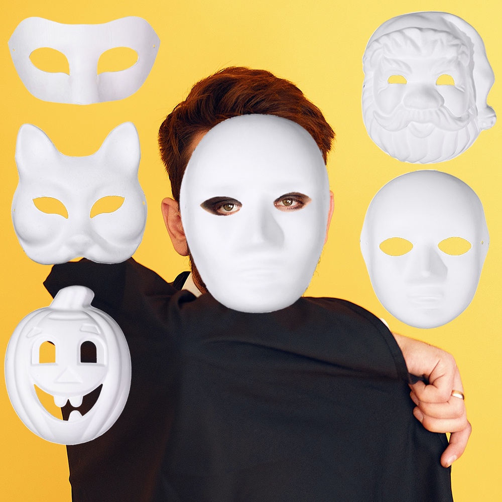 Party Masks Props Full Face White Masks Paper Couple Animal Half ...