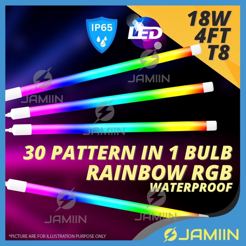RGB T8 LED 4FT IP65 30 Light Pattern in 1 Bulb Colour Light Tube ...