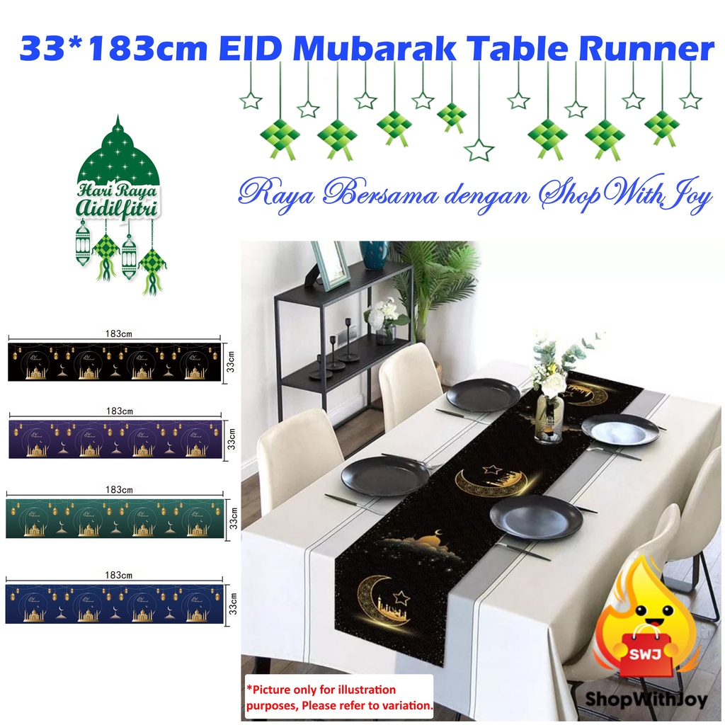 【ShopWithJoy】33*183cm EID Mubarak Table Runner Raya Aidilfitri Table ...
