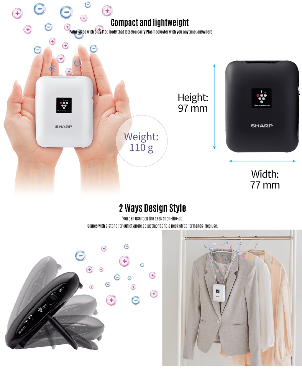 Sharp Ion Generator IGNM1W Wearable Air Mobile Purifier Ion Generator ...