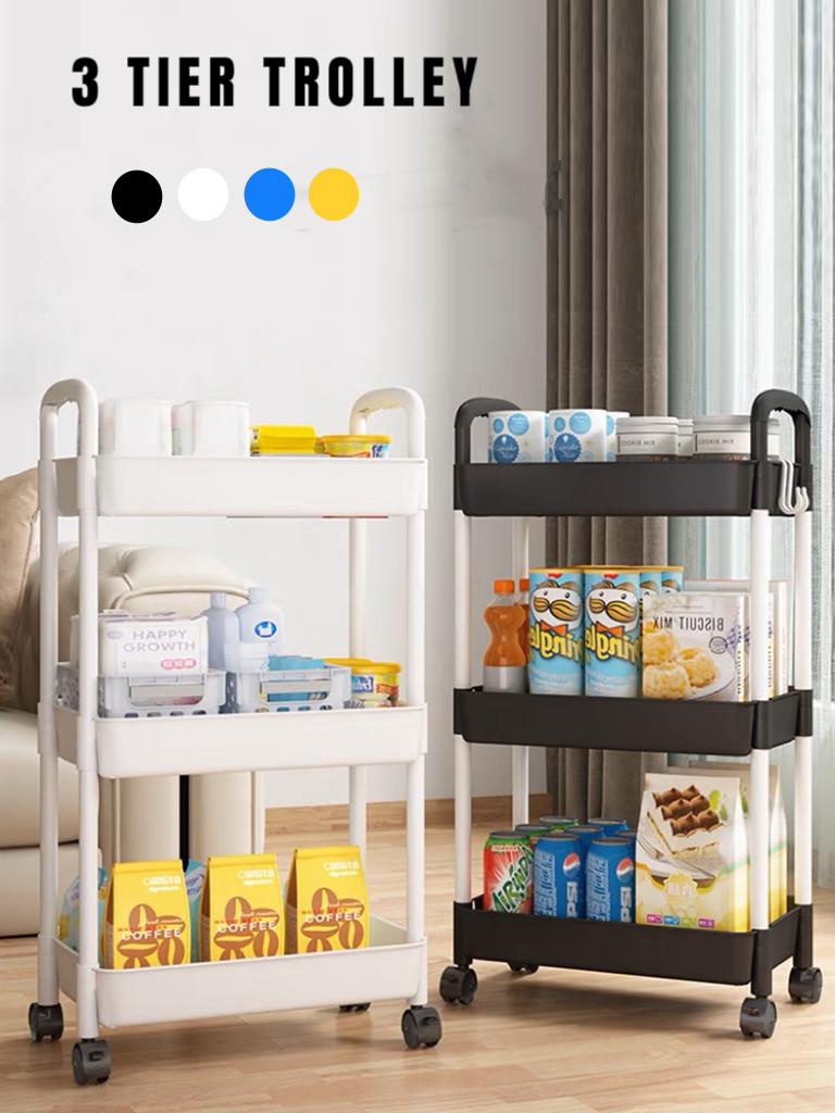 3 Tier Storage Rack Bookshelf Small Trolley Movable Multi-Layer Snack ...