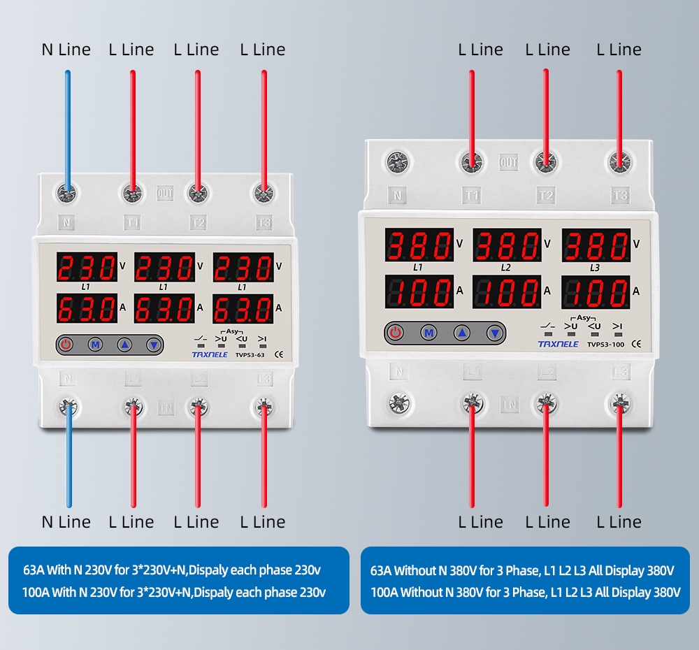 Three Phase Voltage Current Relay Protector 100A 63A 60A 220VOver Under ...