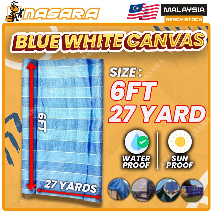 Nasara 6ft x 15 Yard / 27 Yard Blue White Canvas Roll Water Resistance ...