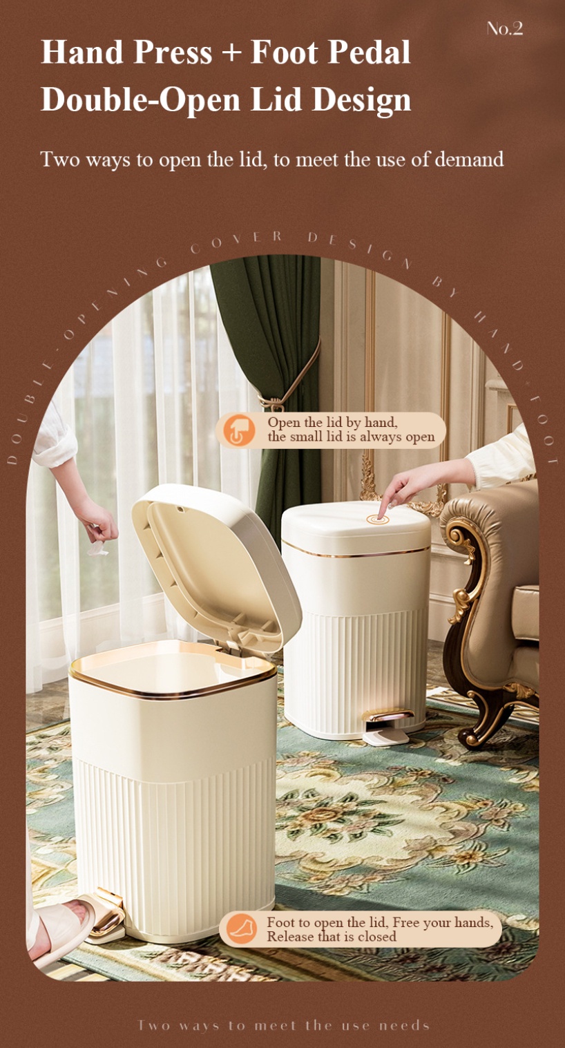 【IN STOCK】Dustbin 8-15L Light Luxury Trash Bin with Cover Toilet Large ...