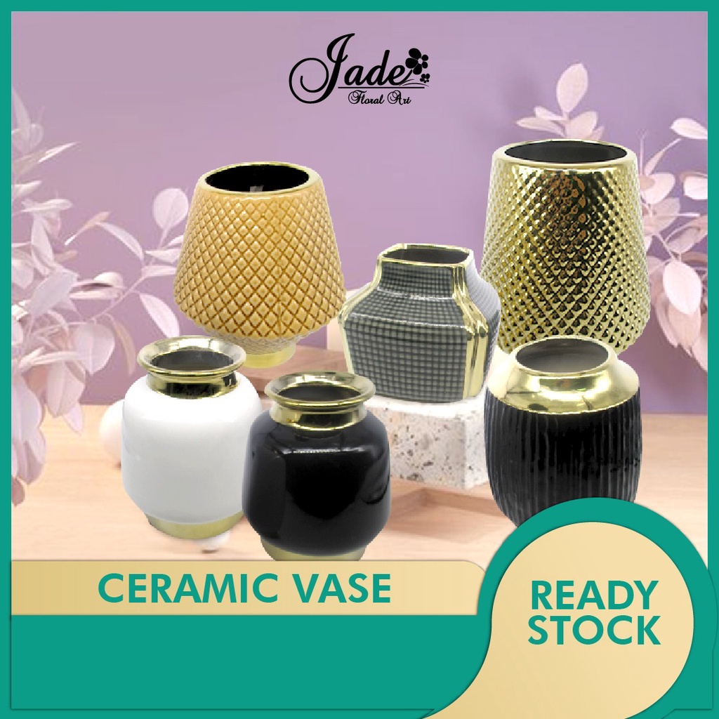 PREMIUM GOLD VASE / CERAMIC VASE / METALLIC VASE / PASU BUNGA / FLOWER ...