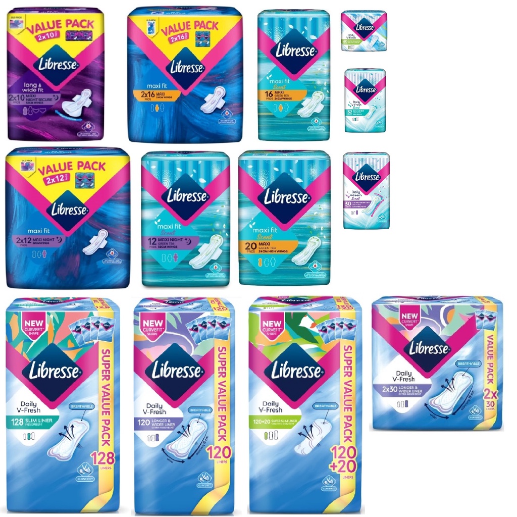LIBRESSE Maxi Night Secure 24cm/32cm 2 x 10's / 2x12's / 2x16s 2 x 20s ...