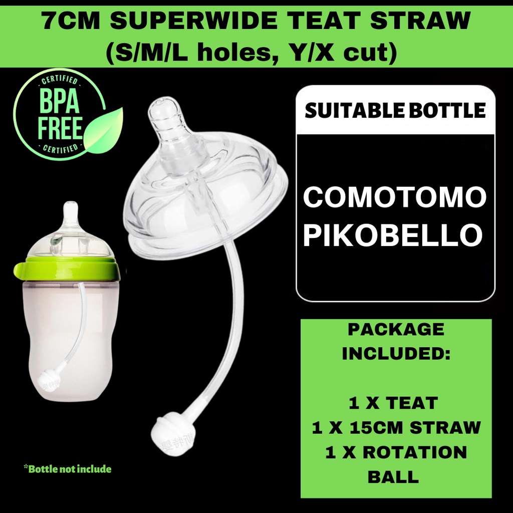 Teat Straw for Comotomo Piko Bello 7cm Super Wideneck Feeding Bottle ...