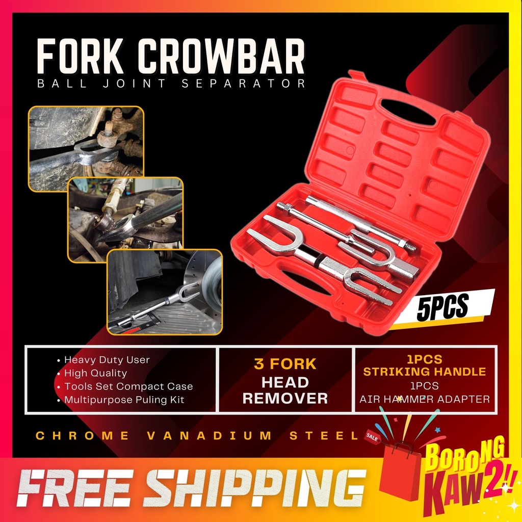 5PCS Fork Crowbar Ball Joint Separator Case Set Tool Pickle Steel Kit ...
