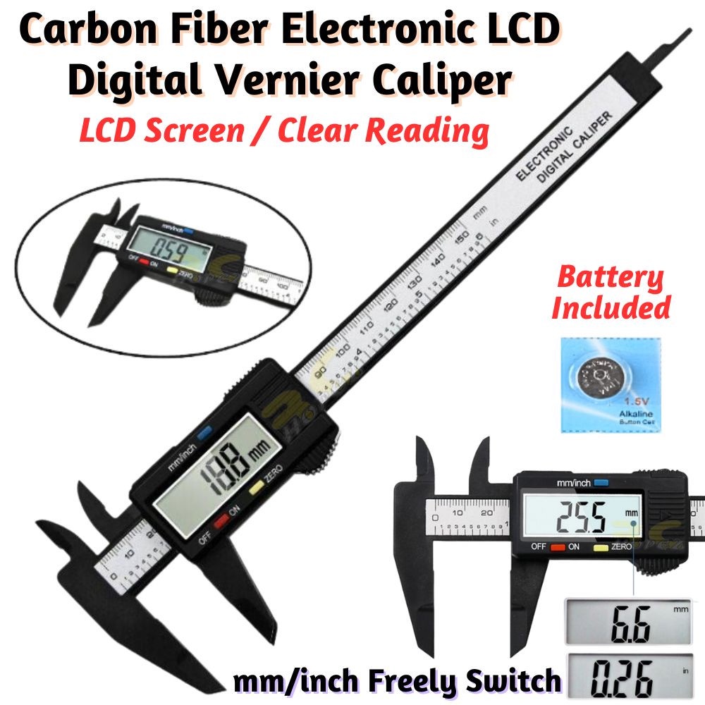 0-150mm 6 Inch Vernier Caliper Carbon Fiber Electronic LCD Digital ...