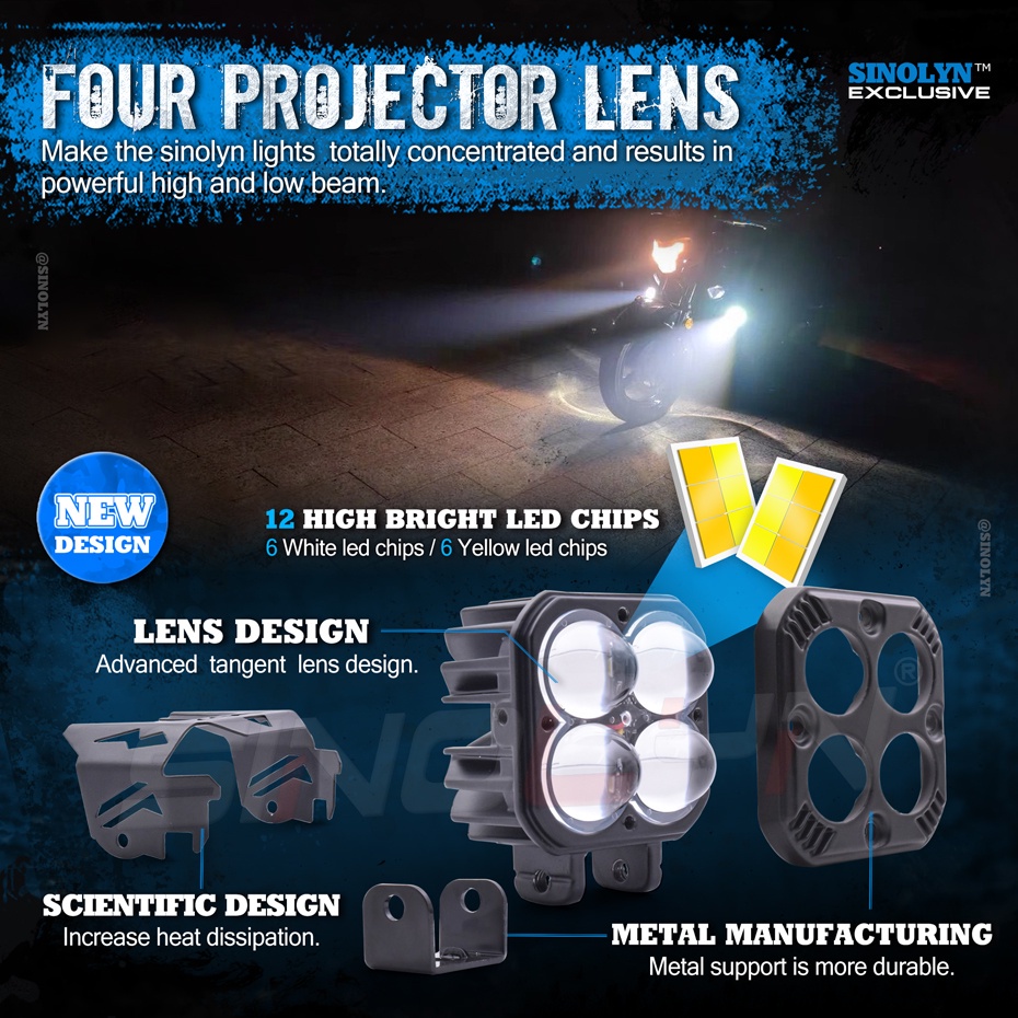 12 LED Sport Light Motorcycle Headlight Combo Beam LED Spotlight Fog ...