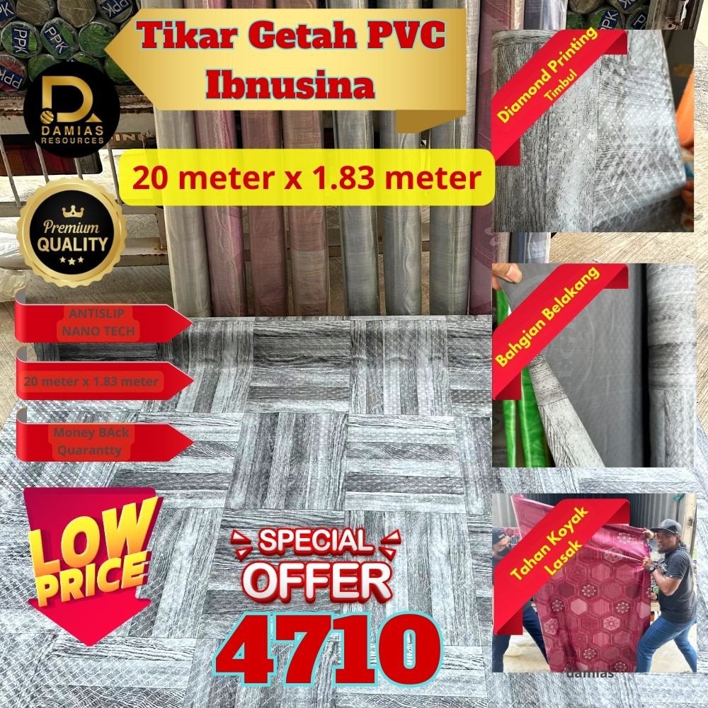 Tikar Getah PVC Size 20 Meter X 1.83 Meter 0.35mm Gulung Tanpa Span ...