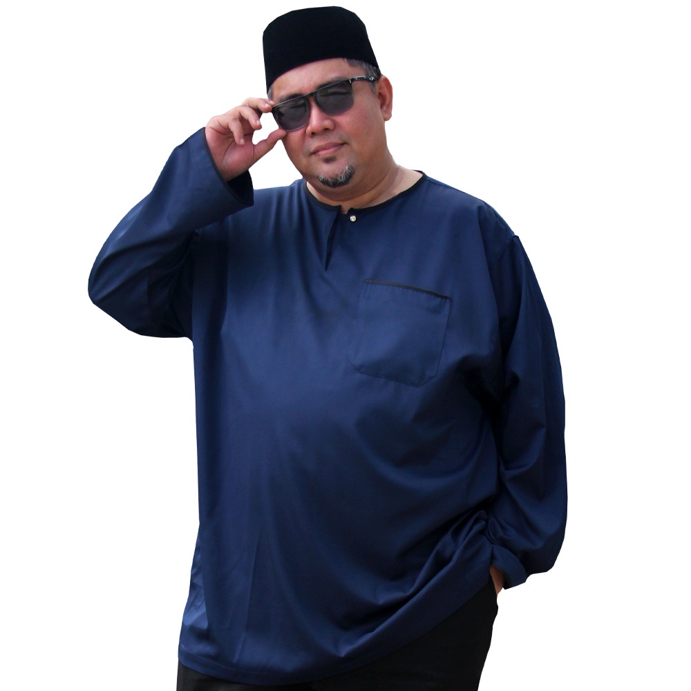 PLATINUM Plus Size Baju Melayu Teluk Belanga Baju Johor PM9205C5 Navy ...