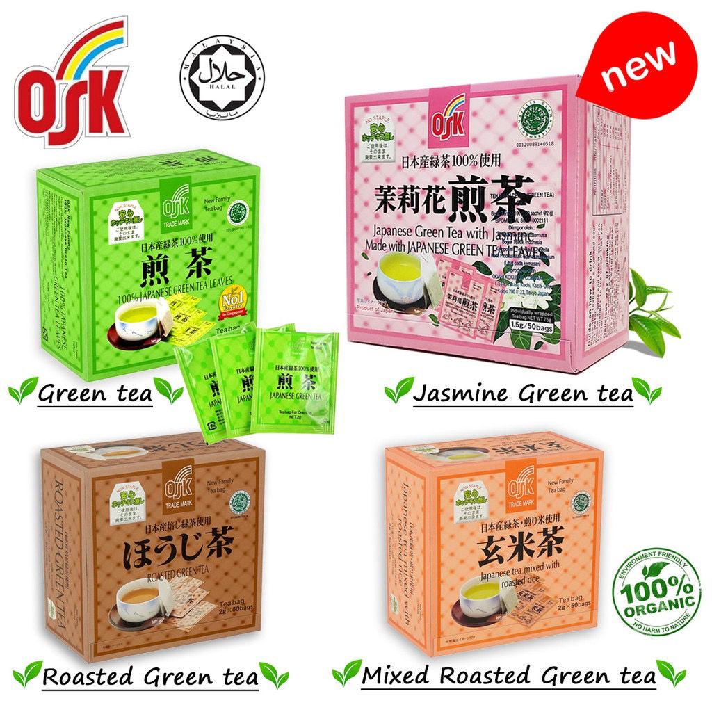 OSK Japanese Green Tea Roasted Green Tea Mixed Roasted Rice Tea Jasmine Green Tea 2g x 50bags ...
